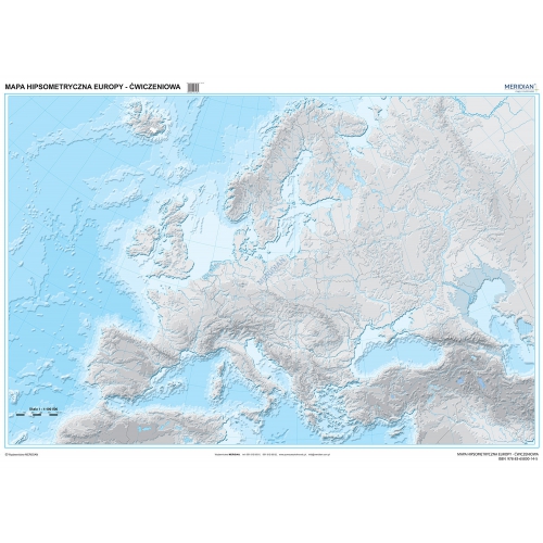 Mapa konturowa hipsometryczna Europy - ćwiczeniowa mapa ścienna 160x120 ...