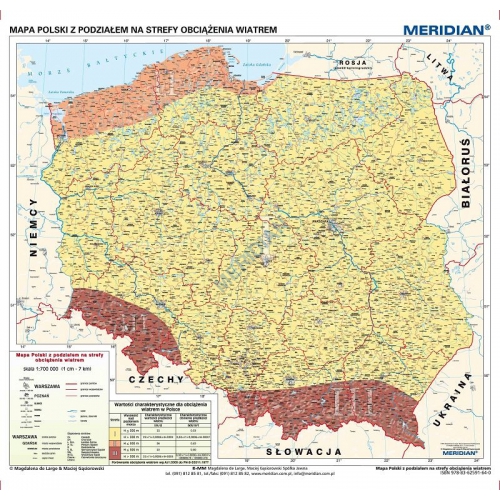 Mapa Polski z podziałem na strefy obciążenia wiatrem 130x120 cm ... Mapa Polski z podziałem na strefy obciążenia wiatrem 130x120 cm ...