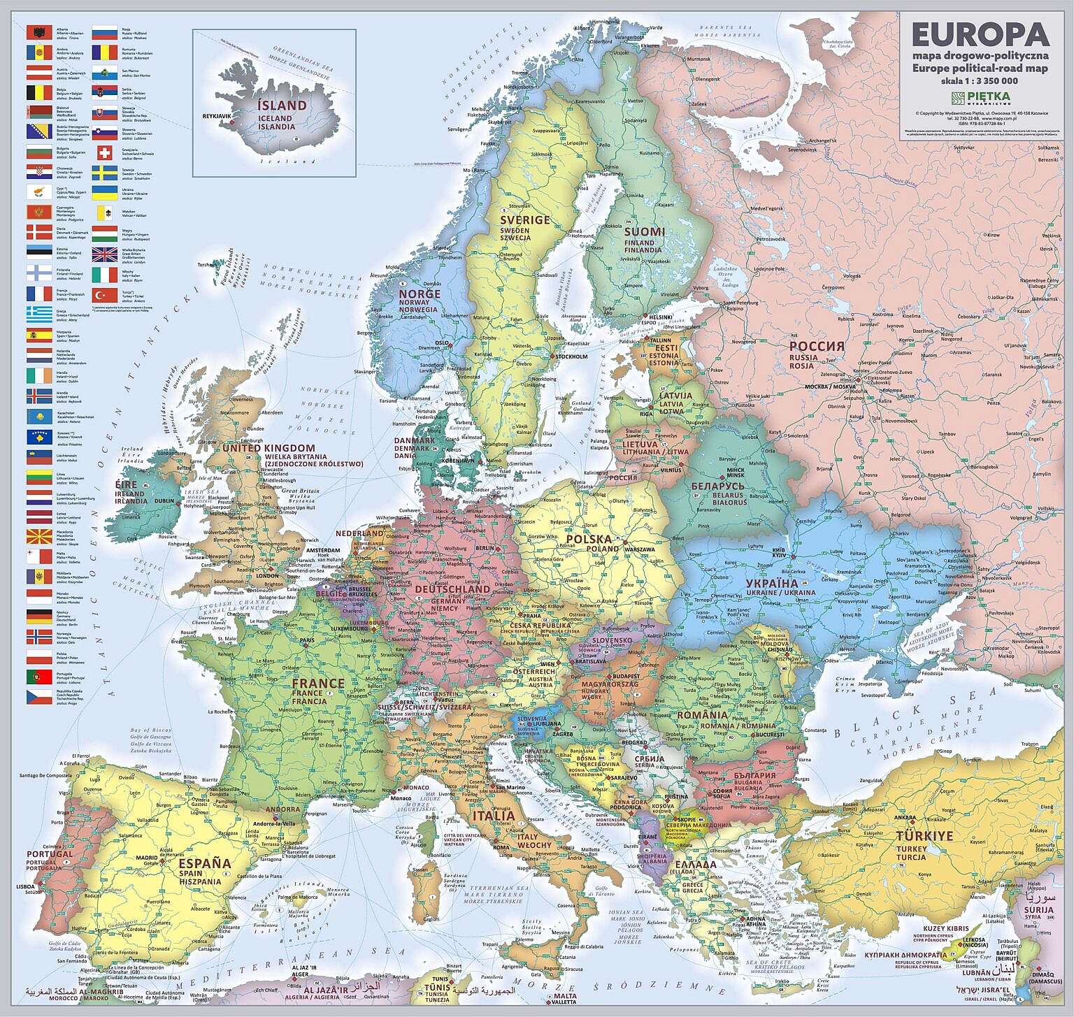 MAPA ŚCIENNA EUROPY – DROGOWO-POLITYCZNA 1:4 600 000 - Meritum